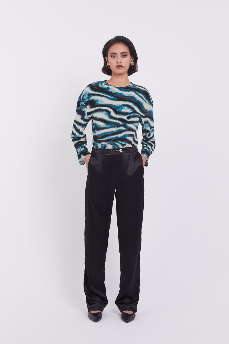 Jojo Ross Hover Top Ocean Storm Pleated Print Made in NZ