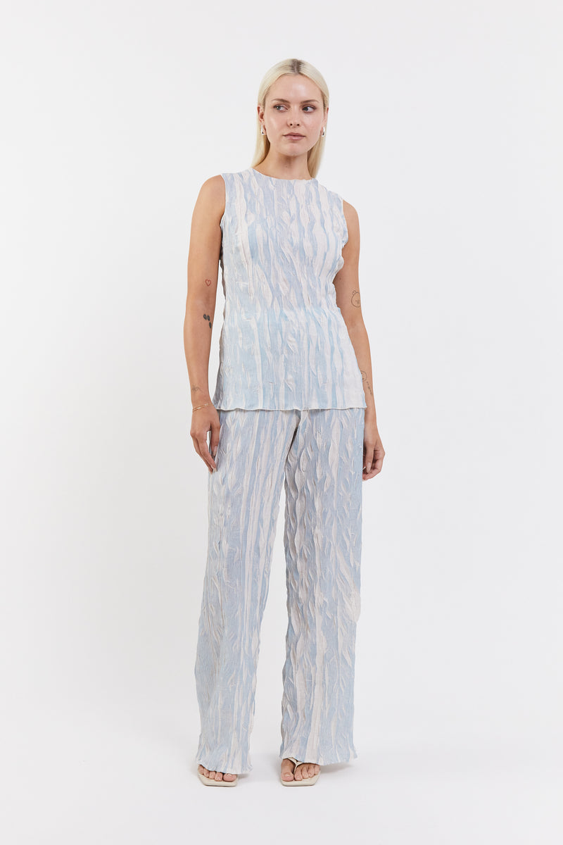 Jojo Ross Float On Pants Waterfall Blue White Wide Leg Texture Pleating ...